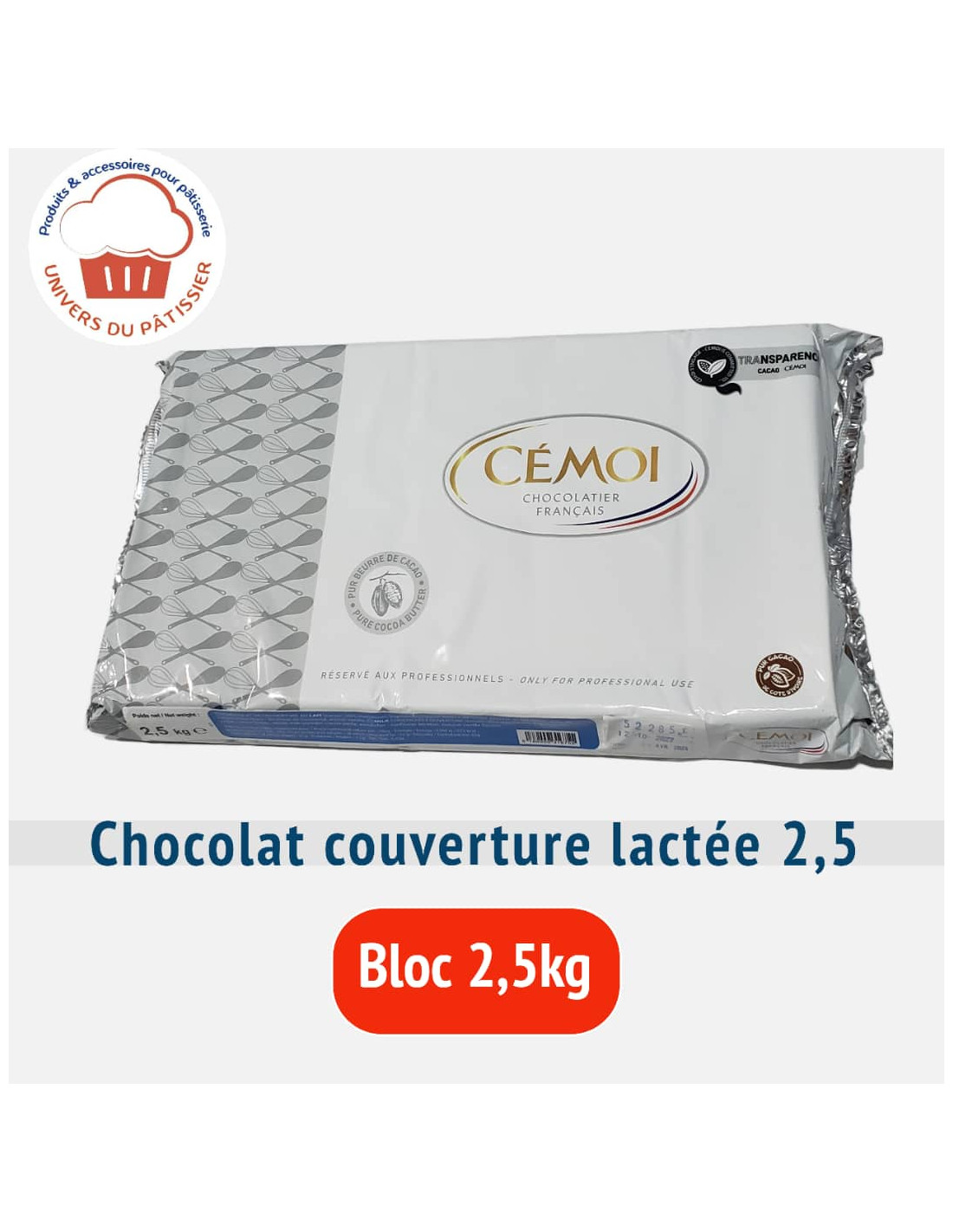 Chocolat de couverture lactée en vente à l'univers du pâtissier